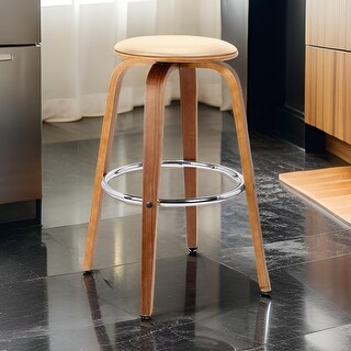 Round Leatherette Wooden Counter Stool with Flared Legs, Brown and ...