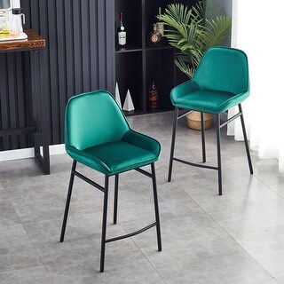 Modern Bar Chair 2 Piece Set Counter Height, Metal Frame Velvet ...