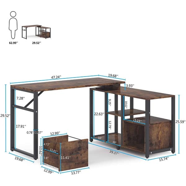 Rotating L-Shaped Corner Office Computer Desk with Lateral File Drawer ...