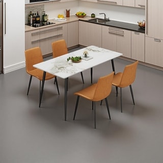 Dining Table with Sintered Stone Tabletop and Metal Legs, 70 ...