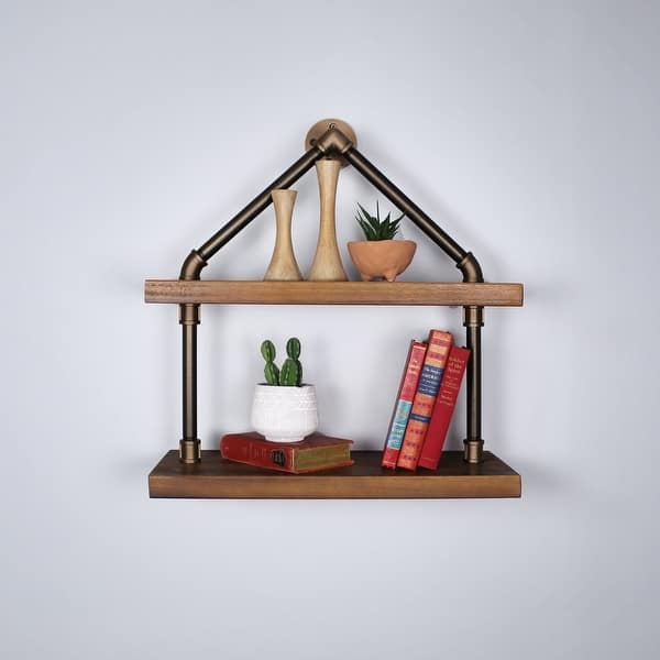 Burlington Modern Industrial Twin-Tier 24-Inch Triangle Wall Shelf ...