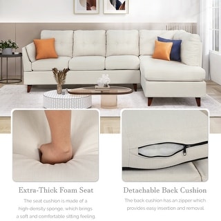 Beige Sectional Sofa L-Shaped Couch with Solid Wood Leg Chaise Lounge - Bed Bath & Beyond - 39079475