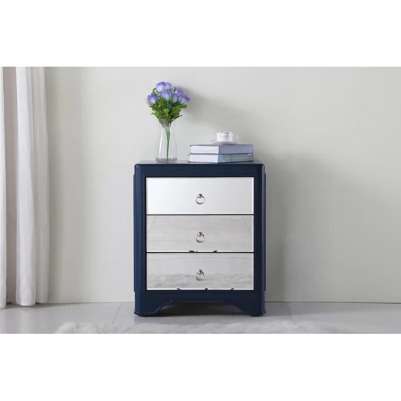 3 Drawer Mirrored Accent Chest Blue