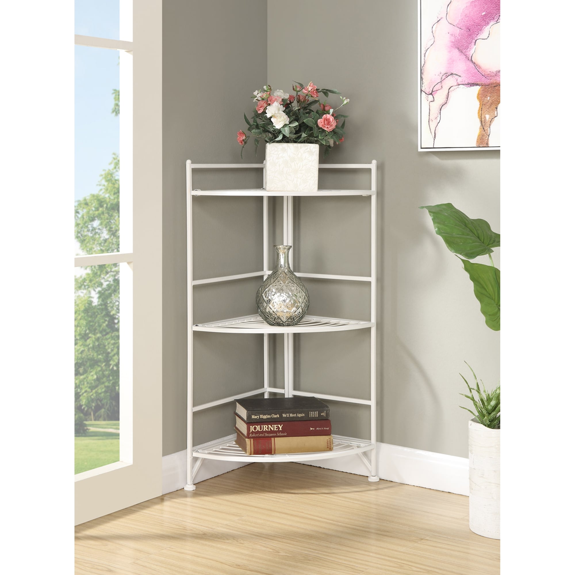 Porch den Bywater Ferdinand 3 Tier White Black Metal Folding Corner Shelf