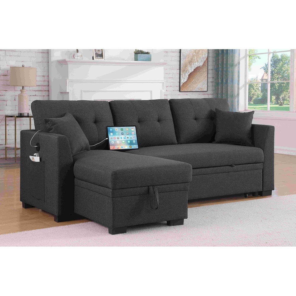 Grey Linen Reversible Sectional Sofas Bed Bath Beyond