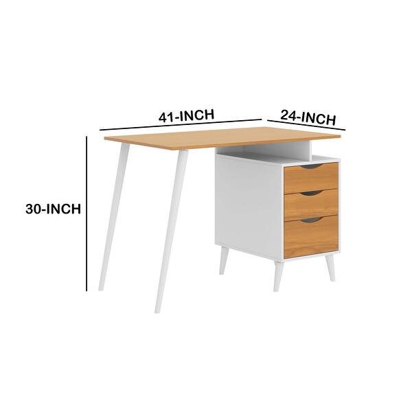 Wooden Office Computer Desk with Angled Legs & Attached File Cabinet ...