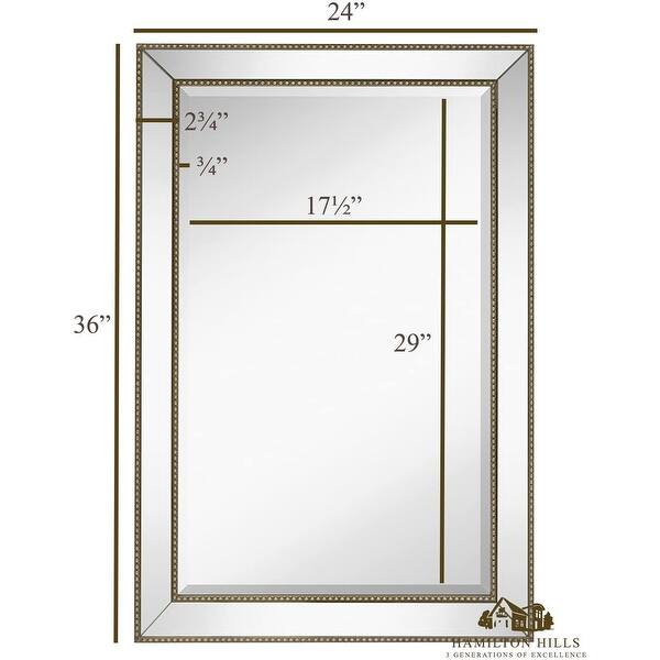 Large Framed Wall Mirror with Angled Beveled Mirror Frame and Beaded ...