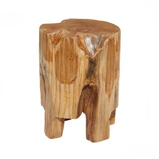 Teak Wood Handmade Live Edge Tree Stump Accent Table - Brown - Roche ...