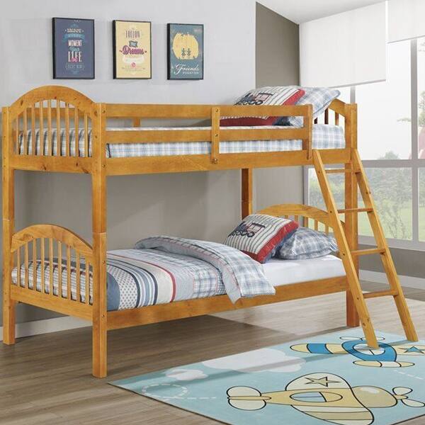 Solid Wood Twin over Twin Convertible Bunk Bed in Honey - Bed Bath ...