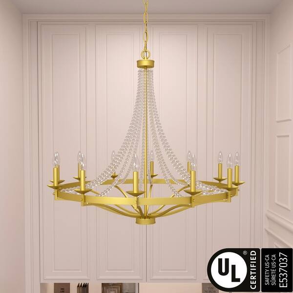 Frenia 12-light Empire Gold Beaded Chandelier Candle Lighting with UL ...