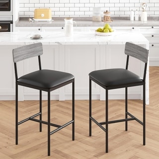 Moasis Modern 26"H Bent Wood Counter Stools, Footrest, Low Back (Set of ...