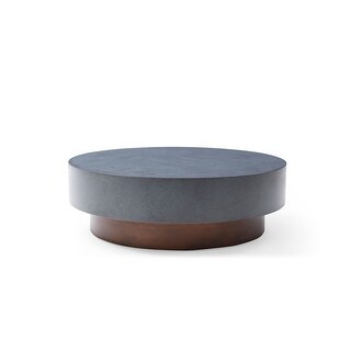 Cid Axa 48 Inch Round Coffee Table, Gray Metal Top, Copper Plinth Base ...