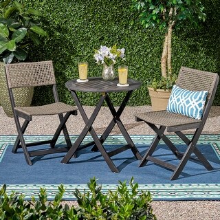 Acacia Wood Bistro Set with Foldable Table and Chairs, Outdoor Dining Set, Conversation Set for ...