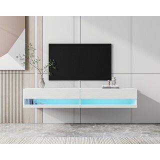 70"L Wall Mounted relief Floating TV Stand 2 Push-click Door 180 Wall ...