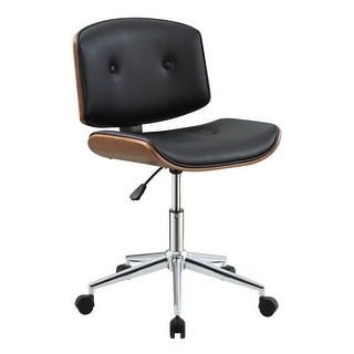 Casual Home Office Desk Swivel Chair, Adjustable Armless Leather Wooden ...