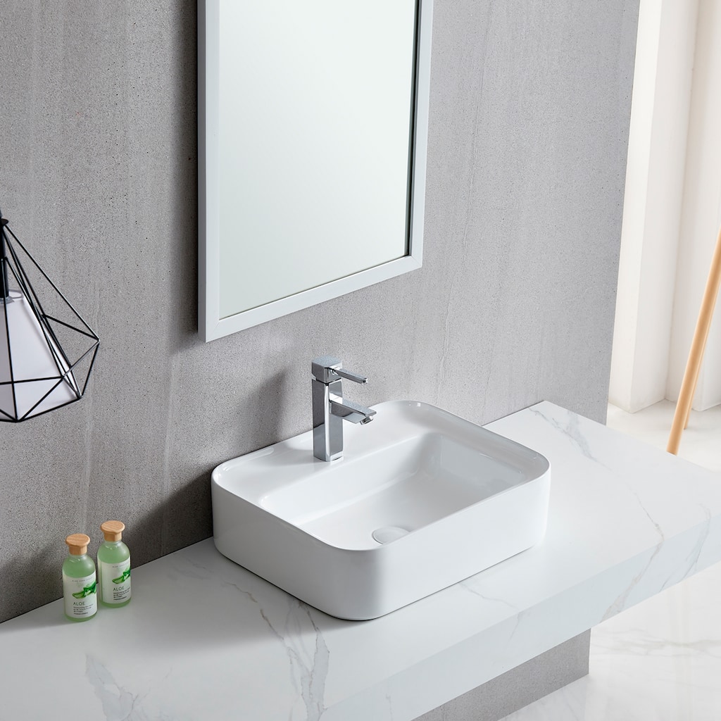 CLihome Above Counter Wall Mounted White Ceramic Rectangular Vessel ...