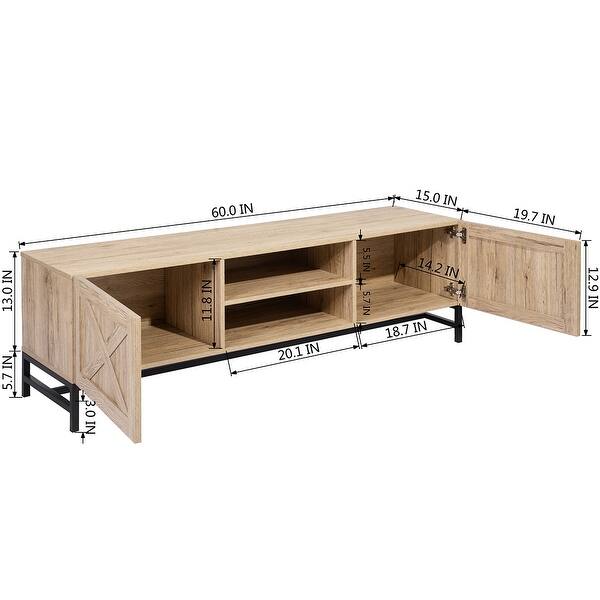 60" TV Stand with Textured Herringbone Doors, Hidden Storage, Cable ...