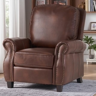 Neville Brown PU Push-Back Recliner Chair with Plush Upholstery and ...