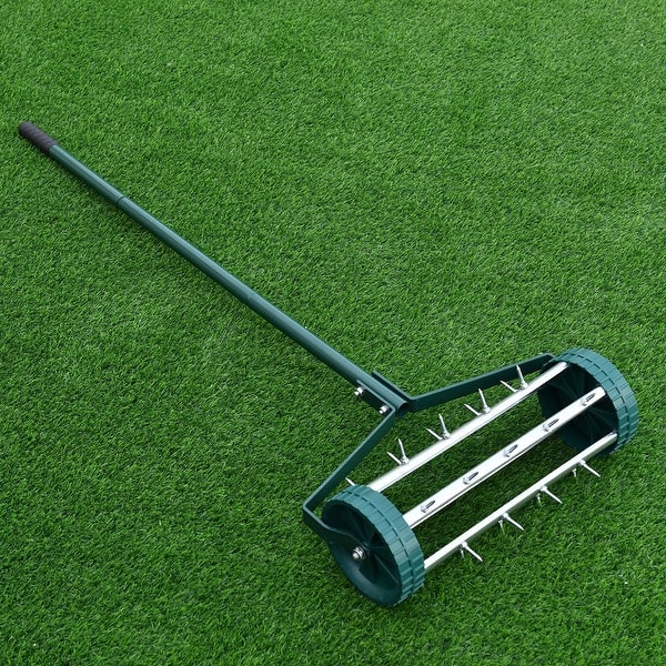 Gymax Rolling Garden Lawn Aerator Roller Home Grass Steel Handle - See ...