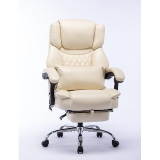 Beige Diamond PU Leather High Back 360° Swivel Recliner Office Chair ...