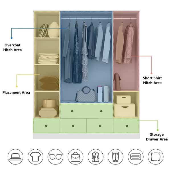 Contemporary Modern Freestanding Wardrobe Armoire Closet, 70", White ...