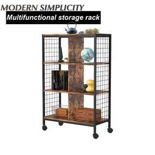 4-Layer Nordic Wood Metal Movable Bookshelf Storage Rack Shelf with ...