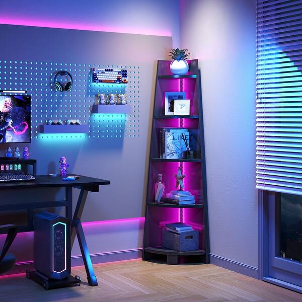 Moasis 71 inch Tall LED Corner Shelves 5 Tier Corner Bookshelf and ...