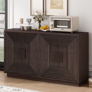 Vintage 4-Door Espresso Sideboard with Adjustable Shelves,Geometric ...