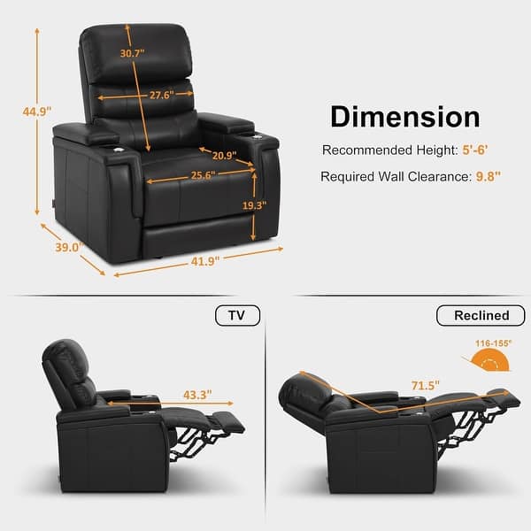 MCombo Home Theater Power Recliner with Adjustable Headrest & Lumbar ...