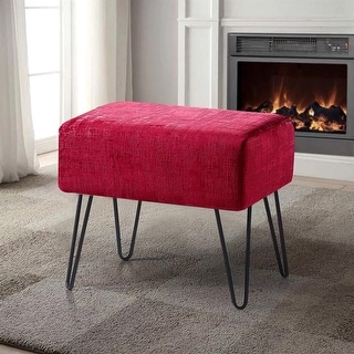 Footstool Ottoman Footrest Textured Velvet Metal Legs Tango Red - Bed ...