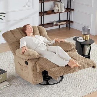 Plush Fabric Sofa Swivel Rocking Chair, Upholstered Plaid Back Manual ...