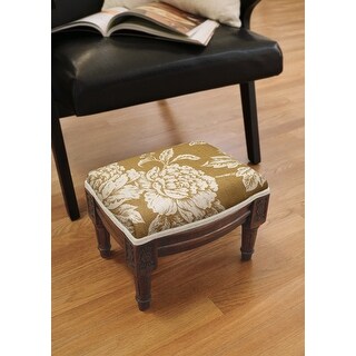 Tan Peony Footstool with wood stained finish - Bed Bath & Beyond - 35487838