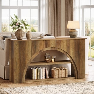 Rustic Arched Console Table, 61-Inch Wooden Sofa Table With Shelf - Bed ...