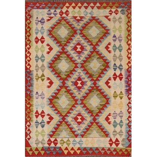 Reversible Kilim Accent Rug Flatweave Multi-Color Wool Carpet - 4'0"x 5 ...