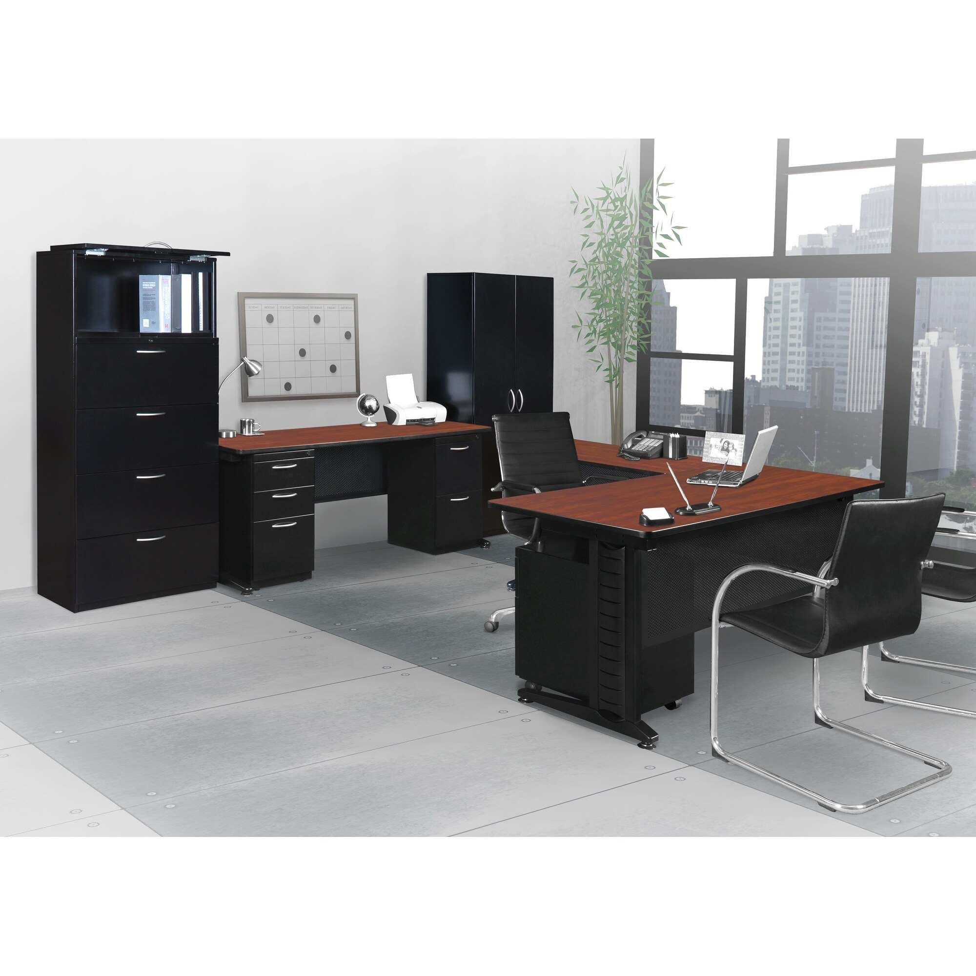 Regency Seating Fusion 66-inch Double Pedestal L-Desk with 48-inch ...