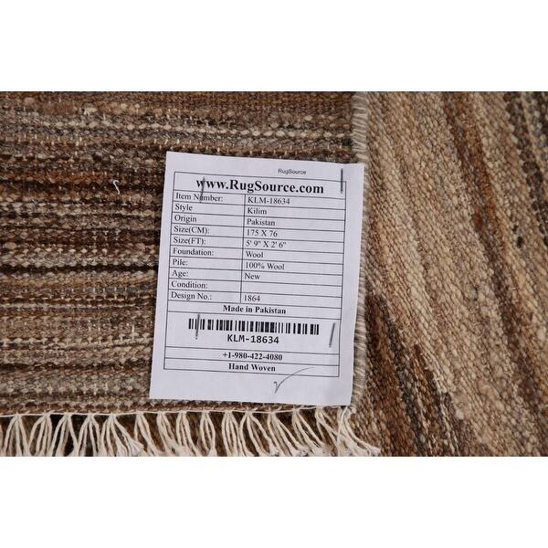 Modern Kilim Earth Tone Area Rug Flat-weave Wool Foyer Carpet - 2'6" x ...