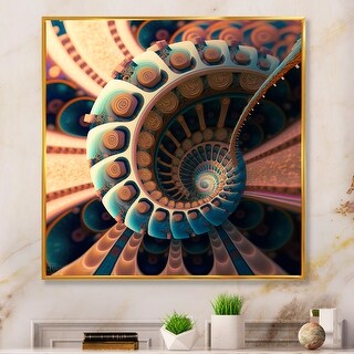 Designart "Turquoise Fractal Emanation IV" Modern Geometric Framed ...