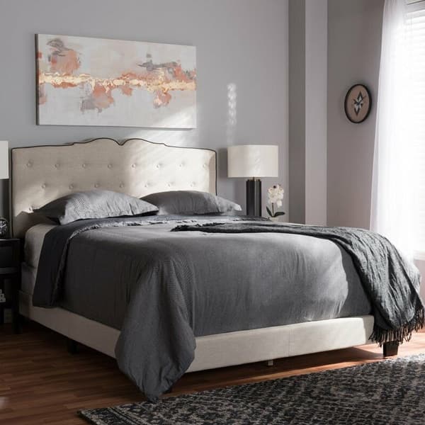 King Size Fabric Tufted Bed Light Beige - Bed Bath & Beyond - 37456812