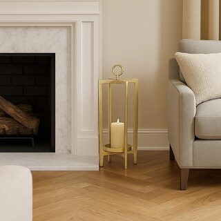 Siana Lantern Candle Holder, 20 Inch Classic Gold Finished Metal Frame ...