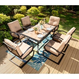 MAISON ARTS 7-Piece Patio Dining Set 6 Piece Cushioned Spring Motion ...
