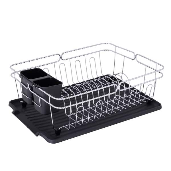 Kitchen Details Twisted Chrome 3 Piece Dish Rack in Black - 16.5" x 12. ...