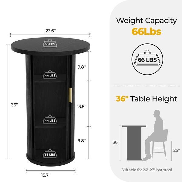 Small Tambour Dining Table with Three-Layer Storage Shelf, 36" Tall ...