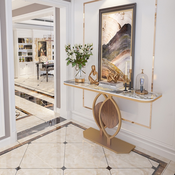 48 Modern Console Marble Table with Gold Base Entryway Living Room 48 x12 x31 On Sale Bed Bath Beyond 37349046