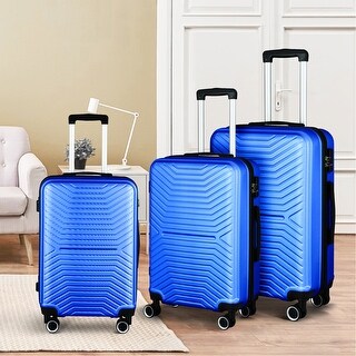 Blue Luggage Sets Expandable ABS 3 Piece Hardside Lightweight Durable ...