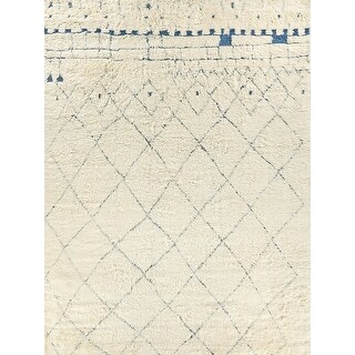 EXQUISITE RUGS Moroccan Hand-knotted New Zealand Wool Ivory/Blue Area ...
