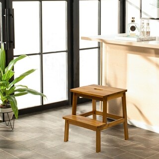 Natural Acacia Wood Rectangle Two Steps Stool For Kitchen Living Room ...