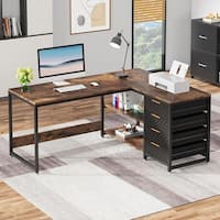 59 inch L Shaped Computer Desk with Storage Drawers for Home Office ...