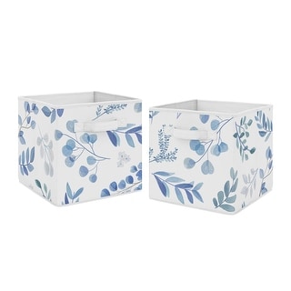 Floral Leaf Collection Foldable Fabric Storage Bins - Blue Grey White ...