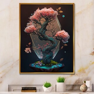 Designart "Hexagon Bonsai Tree V" Tree Framed Canvas Art Print - Bed ...