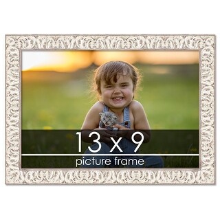 13x9 Ornate White Washed Wood Picture Frame - UV Acrylic, Foam Board ...